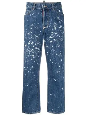 Dsquared2 Paint Splatter Cropped Jeans - Blue