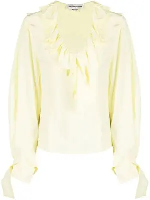 Victoria Beckham Ruffled V-neck Blouse - Yellow