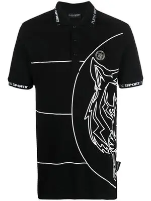 PLEIN SPORT Tiger Print Polo Shirt - Black