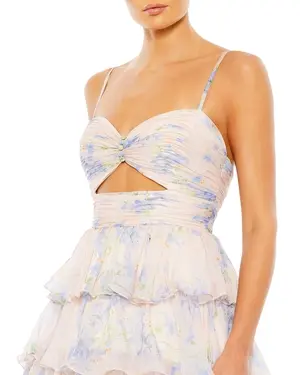 Mac Duggal Floral Cut Out Ruffle Layered Gown - Violet Multi