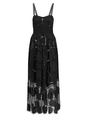 Ulla Johnson Women's Juno Embroidered Mesh Maxi Dress - Noir  - Noir