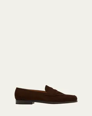 John Lobb Lopez Suede Penny Loafers - Dark Brown