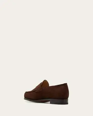 John Lobb Lopez Suede Penny Loafers - Dark Brown
