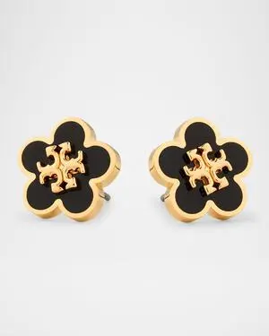 Tory Burch Tory Burch Kira Enamel Flower Stud Earrings Tory Gold  Black