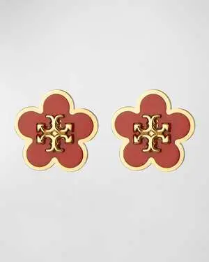 Tory Burch Tory Burch Kira Enamel Flower Stud Earrings Tory Gold / Burgundy