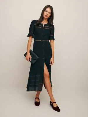 REFORMATION Woodson Lace Midi Dress - Black