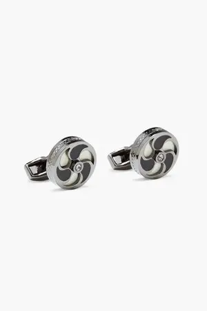 Tateossian Plated, Crystal And Enamel Cufflinks - Gunmetal