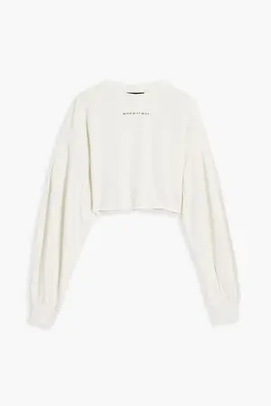 Twenty Montréal Cropped Embroidered French Cottonblend Terry Sweatshirt - Off-white