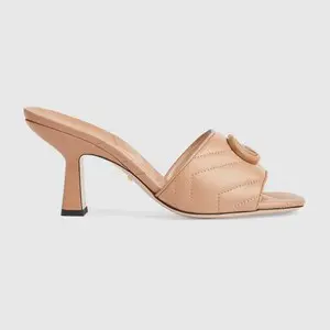 Gucci Double G Mid-heel Slide Sandal Leather