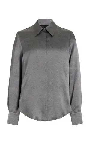 Brandon Maxwell Spence Silk Button-Down Shirt Grey