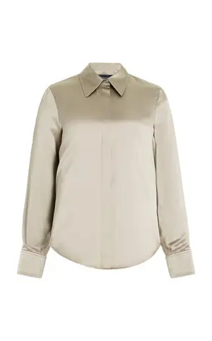 Brandon Maxwell Spence Silk Button-Down Shirt Neutral