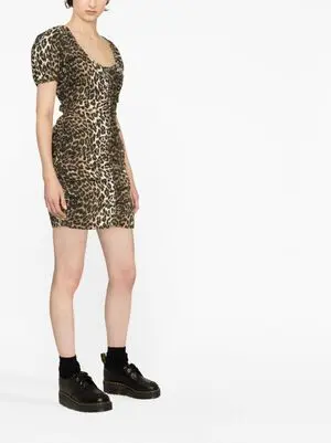 GANNI Leopard-print Organic Cotton Dress - Brown