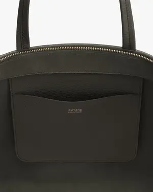 Cuyana Leather Zipper Tote Bag Dark Olive