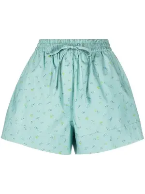 GANNI Floral-print Flared Shorts