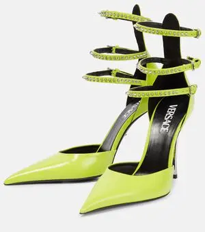 Versace Pin-point Embellished Leather Pumps