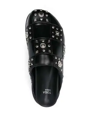 TOGA VIRILIS Stud-detailing Leather Mules - Black