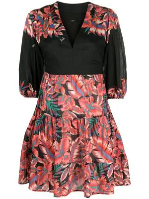 Pinko Floral-print Cotton Minidress - Black