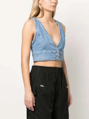 LEVI'S Denim Plunge V-neck Sleeveless Top - Blue
