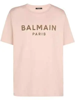 Balmain Flocked-logo Cotton T-shirt - Neutrals