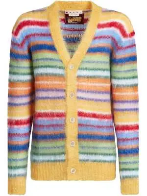 Marni Striped Buttoned-up Cardigan - Yellow