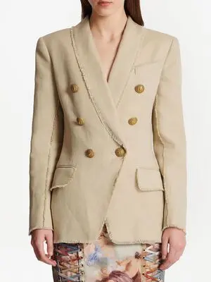 Balmain Double-breasted Fray-trimmed Blazer