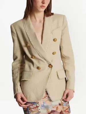 Balmain Double-breasted Fray-trimmed Blazer