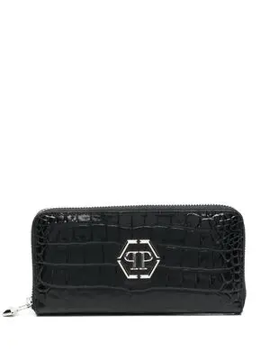 Philipp Plein Croco Embossed Round-zip Wallet Black