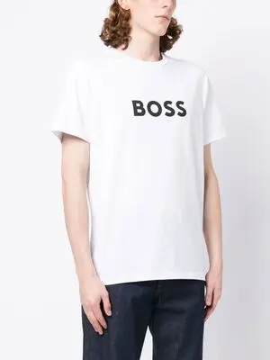 BOSS Cotton Jersey T-shirt With Logo Print - White
