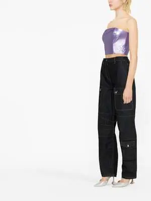 ROTATE BY BIRGER CHRISTENSEN Metallic Strapless Cropped Top