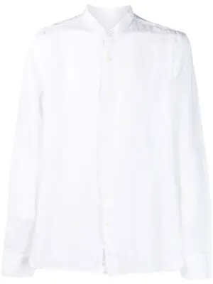 120% Lino Band-collar Linen Shirt - White