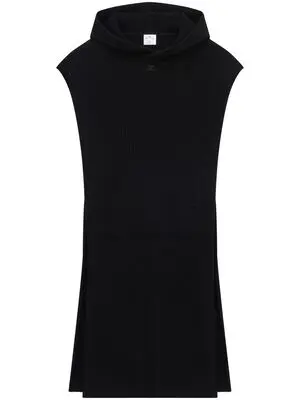 COURREGES Ribbed-knit Sleeveless Hoodie - Black