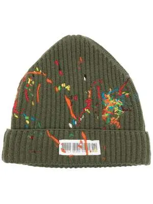 MOSTLY HEARD RARELY SEEN Barcode-detail Paint-splatter Beanie - Green