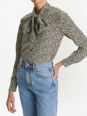 Tory Burch Ditsy Floral-print Bow Blouse