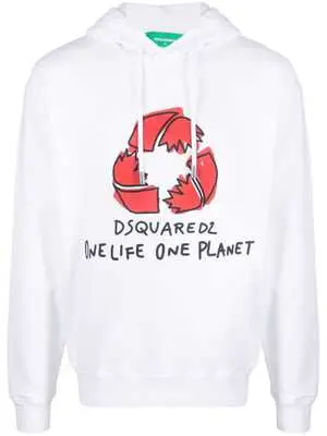 Dsquared2 Printed Drawstring Hoodie - White