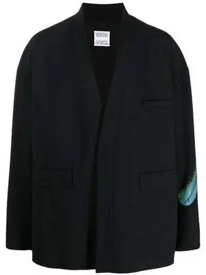 COUNTY OF MILAN Marcelo Burlon Feather-print Kimono Blazer - Black