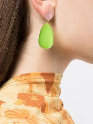 ESHVI Drop Enamel Earrings - Green