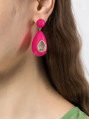 ESHVI Crystal Enamel Drop Earrings - Pink