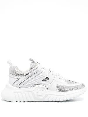 Philipp Plein Leather Rhinestone Runner Sneakers - White