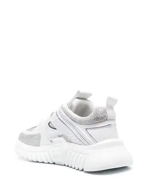 Philipp Plein Leather Rhinestone Runner Sneakers - White