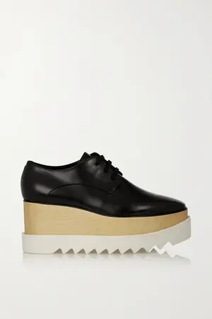 Stella McCartney Elyse Vegetarian Glossed-leather Platform Brogues - Black