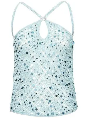 Coperni Sequined Crochet Top - Ice Blue