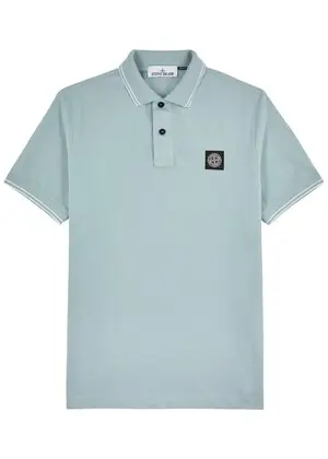 Stone Island Piqué Cotton Polo Shirt Light Blue