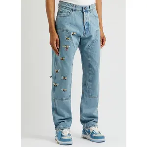 Off-White Bees Embroidered Straight-leg Jeans