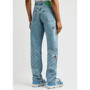Off-White Bees Embroidered Straight-leg Jeans