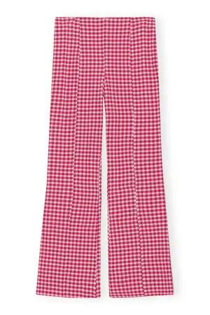 GANNI Stretch Seersucker Cropped Pants - Pink