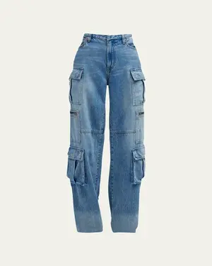 Alice + Olivia Cay Baggy Denim Cargo Pants - Brea Blue