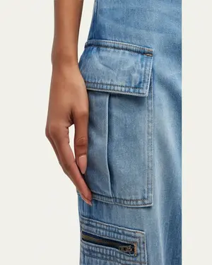 Alice + Olivia Cay Baggy Denim Cargo Pants - Brea Blue