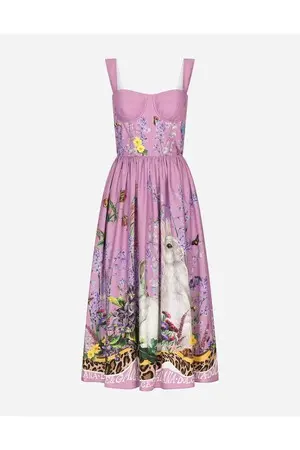 Dolce & Gabbana Calf-Length Bustier Dress In Rabbit-Print Poplin - Multicolor
