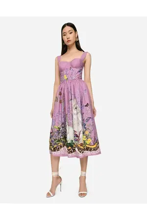Dolce & Gabbana Calf-length Bustier Dress In Rabbit-print Poplin