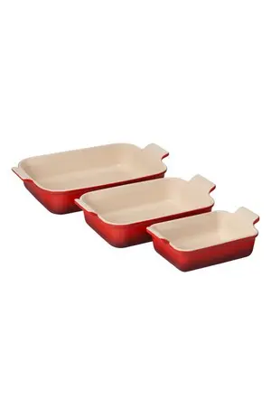 LE CREUSET The Heritage Set Of 3 Rectangular Baking Dishes - Cerise